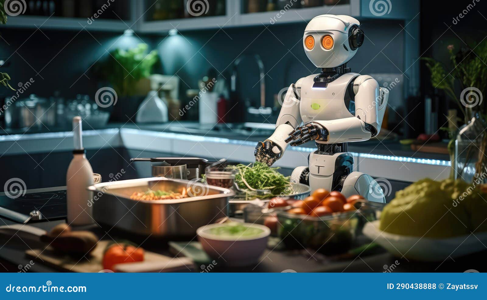 Robot Cooks the Food in a Modern Kitchen. Technologies in Modern Life ...
