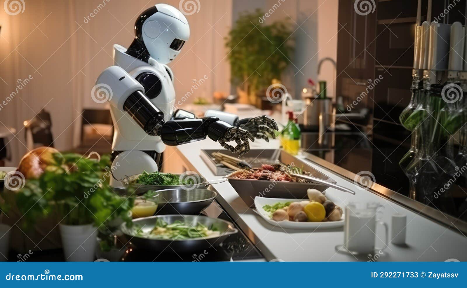 Robot Cooks the Food in a Modern Kitchen. Technologies in Modern Life ...