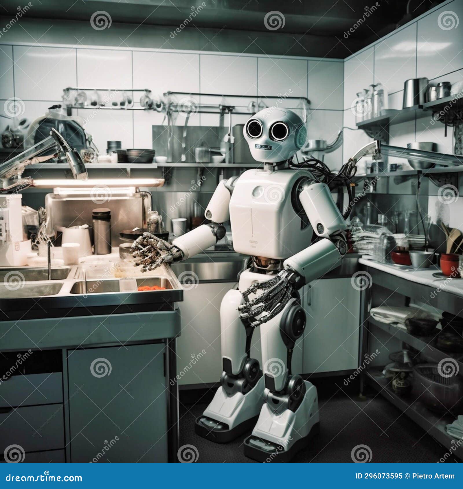 A Robot that Cooks in a Restaurant Kitchen, Stock Illustration ...