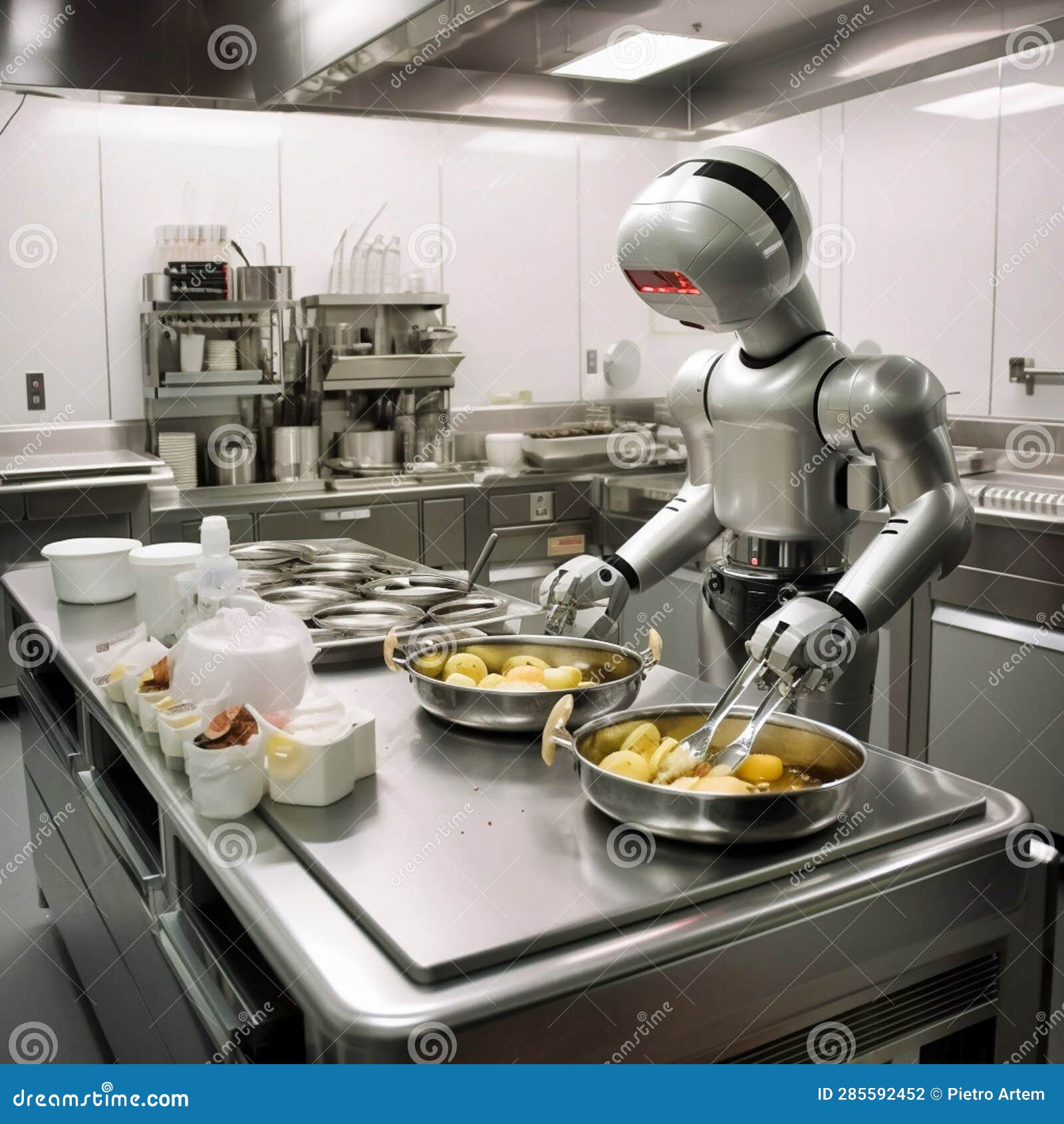 A Robot that Cooks in a Restaurant Kitchen, Generative AI Stock ...
