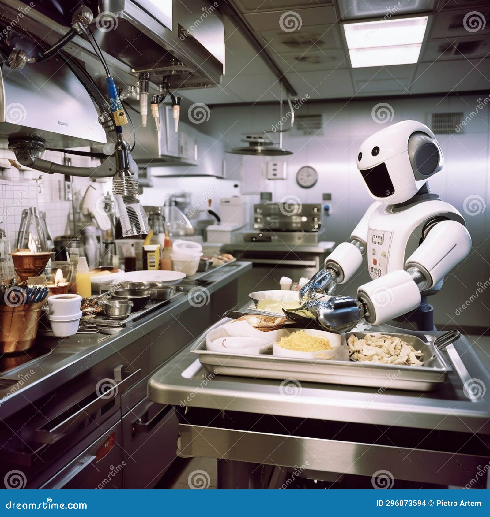 A Robot that Cooks in a Restaurant Kitchen, Stock Illustration ...