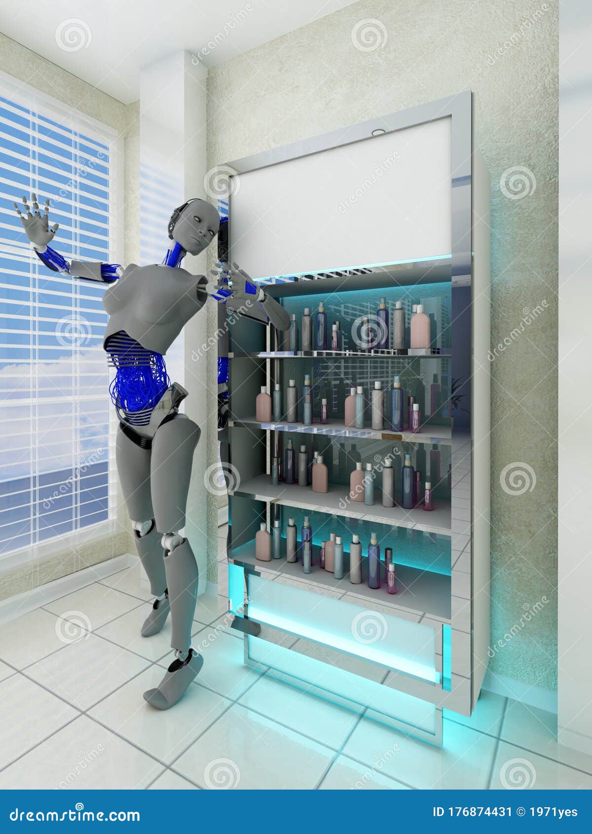 Robot and cosmetics stock illustration. Illustration of metal - 176874431