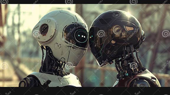 Robotic Romance: a Charming Evening Date for a Lovable Robot Duo Stock ...