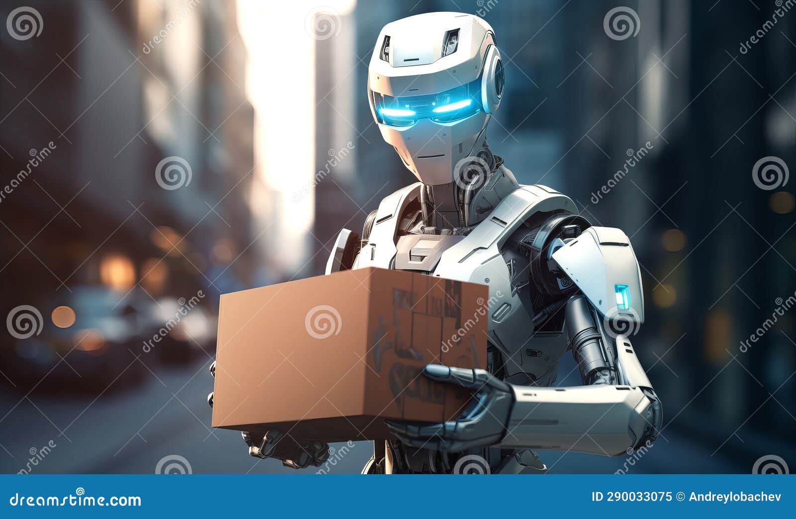 A Robot Courier Delivers Packages Around the City. Stock Image - Image ...