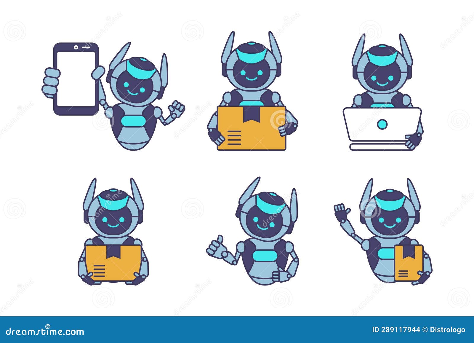 Robot Courier Mascot Character Vector Illustration Robot Postman Bringing Or Delivering Parcel