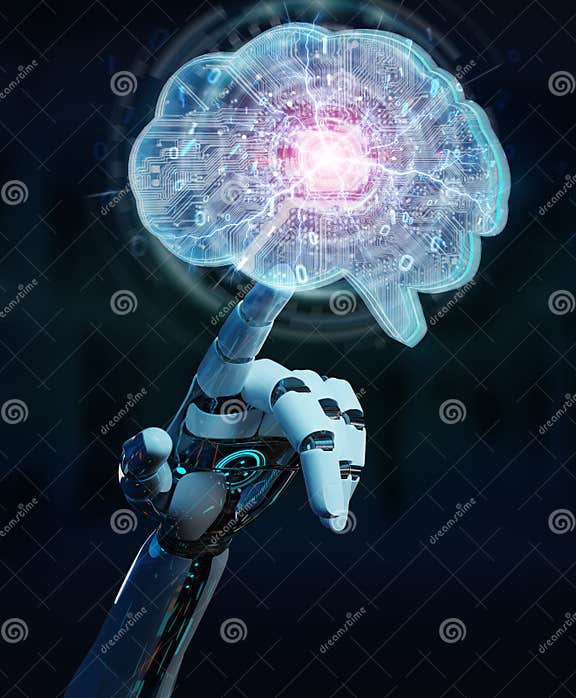 Robot Creating Artificial Intelligence in a Digital Brain 3D Rendering ...