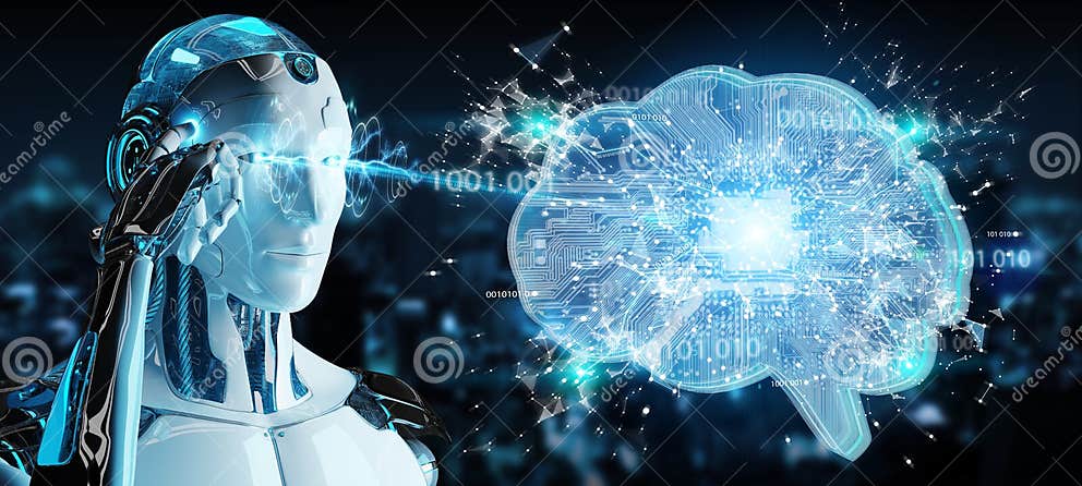 Robot Creating Artificial Intelligence in a Digital Brain 3D Rendering ...