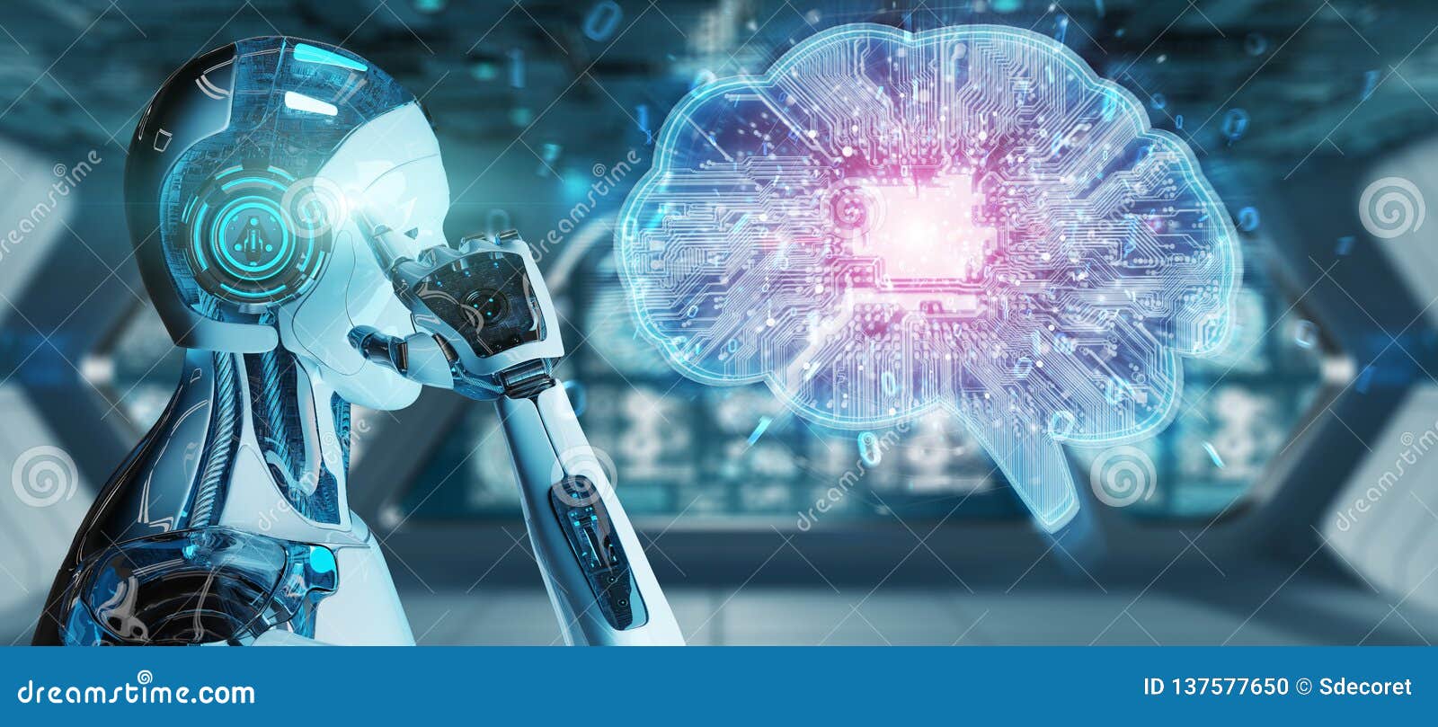 Robot Creating Artificial Intelligence in a Digital Brain 3D Rendering ...