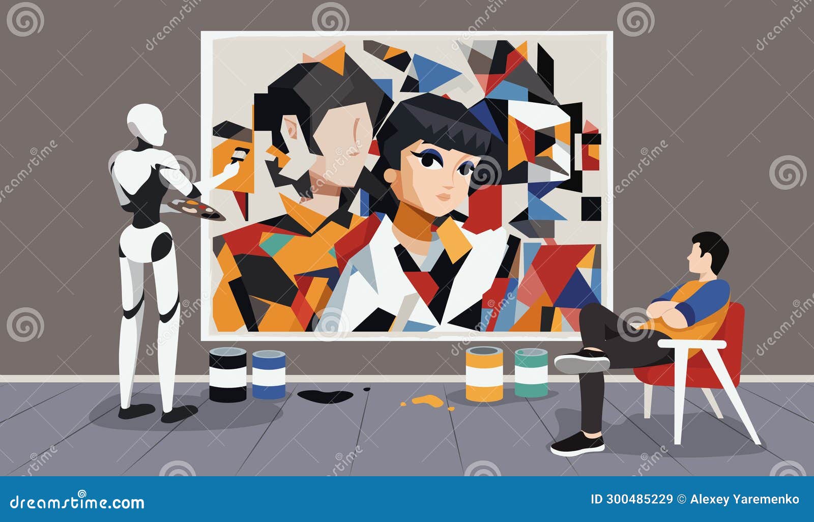 Robot Creating Artwork Vector Concept Stock Illustration - Illustration ...