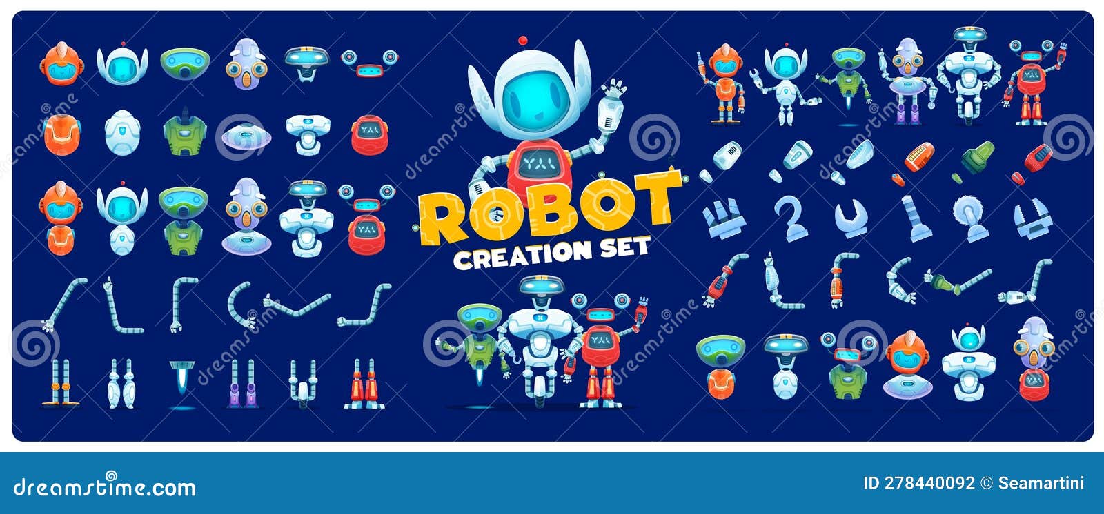 Robot Creation Kit Cartoon Character Constructor Stock Vector