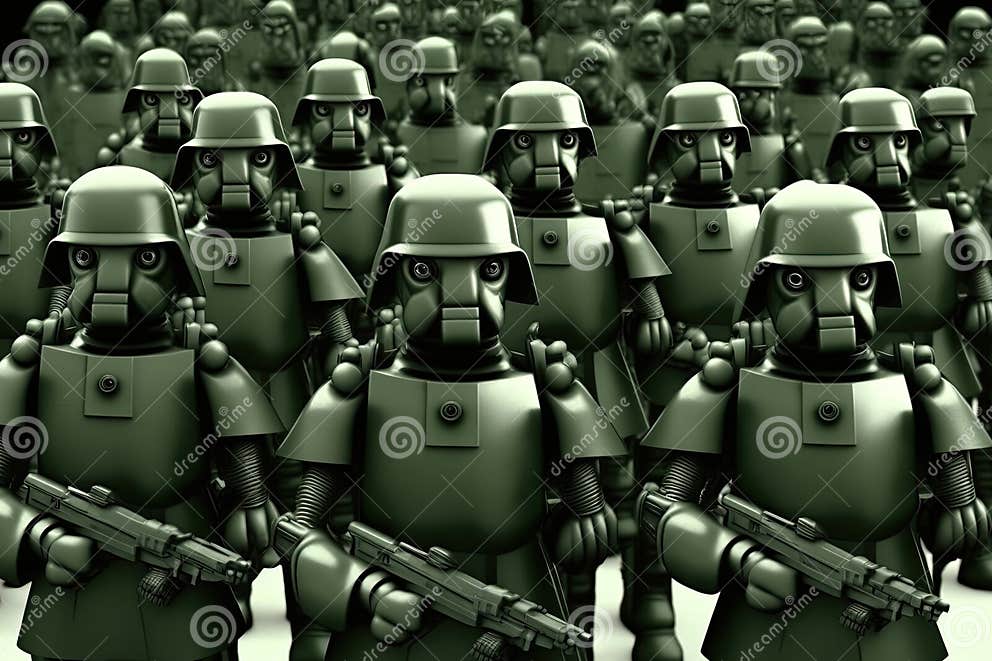 Robot Crowd in Rows. Robot Army. Created with Generative AI Stock ...