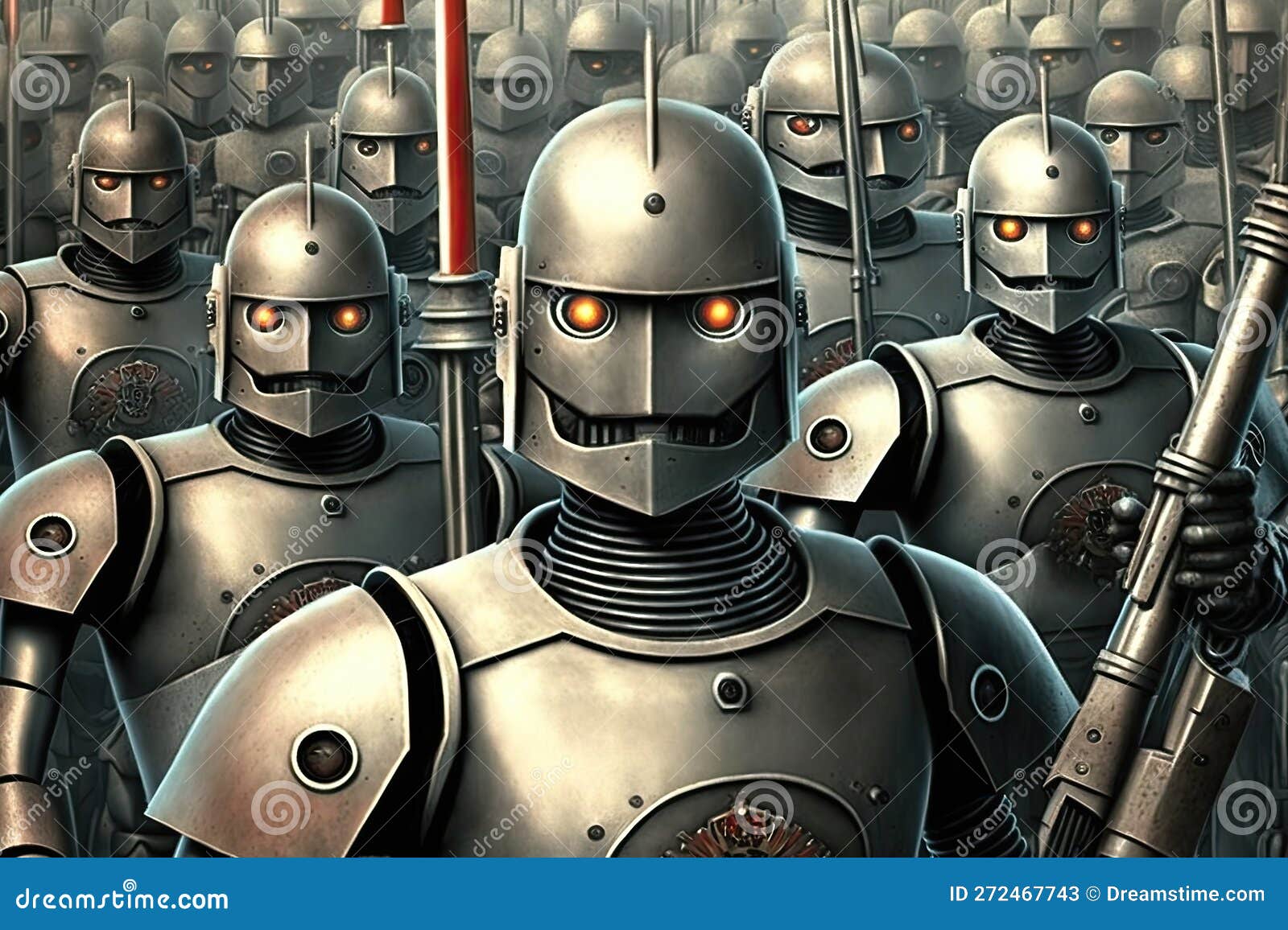 Robot Crowd in Rows. Robot Army. Created with Generative AI Stock ...