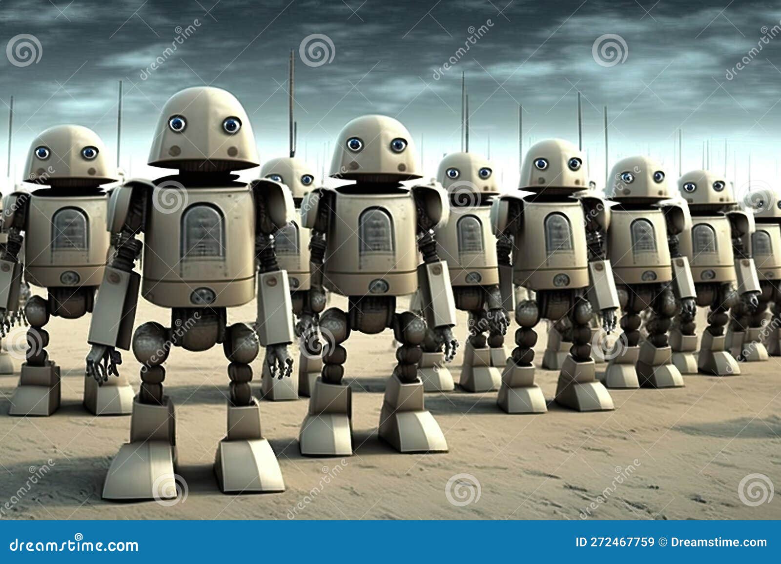Robot Crowd in Rows. Robot Army. Created with Generative AI Stock ...