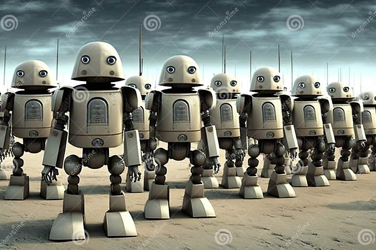 Robot Crowd in Rows. Robot Army. Created with Generative AI Stock ...