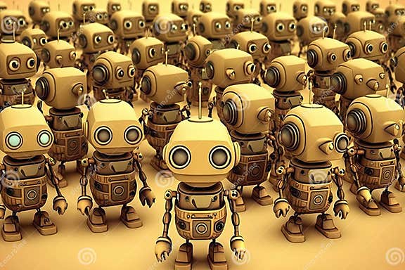 Robot Crowd in Rows. Robot Army. Created with Generative AI Stock ...