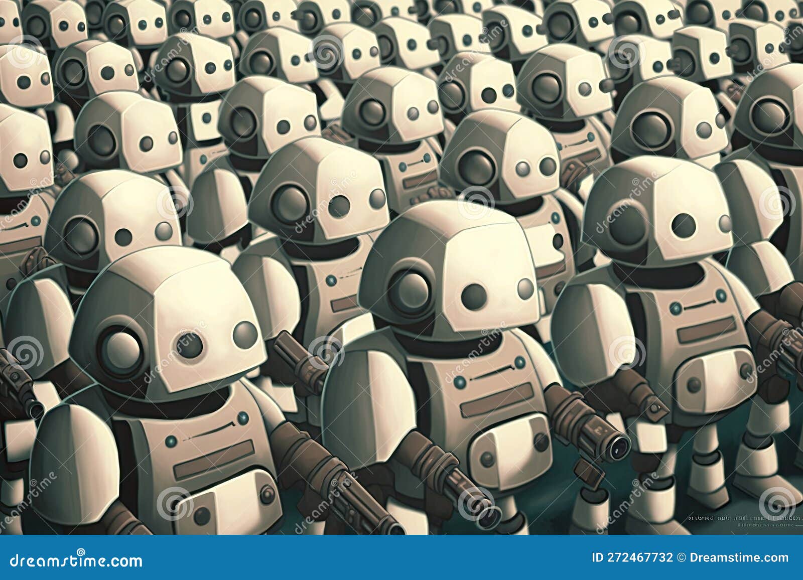 Robot Crowd in Rows. Robot Army. Created with Generative AI Stock ...