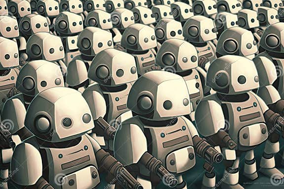 Robot Crowd in Rows. Robot Army. Created with Generative AI Stock ...