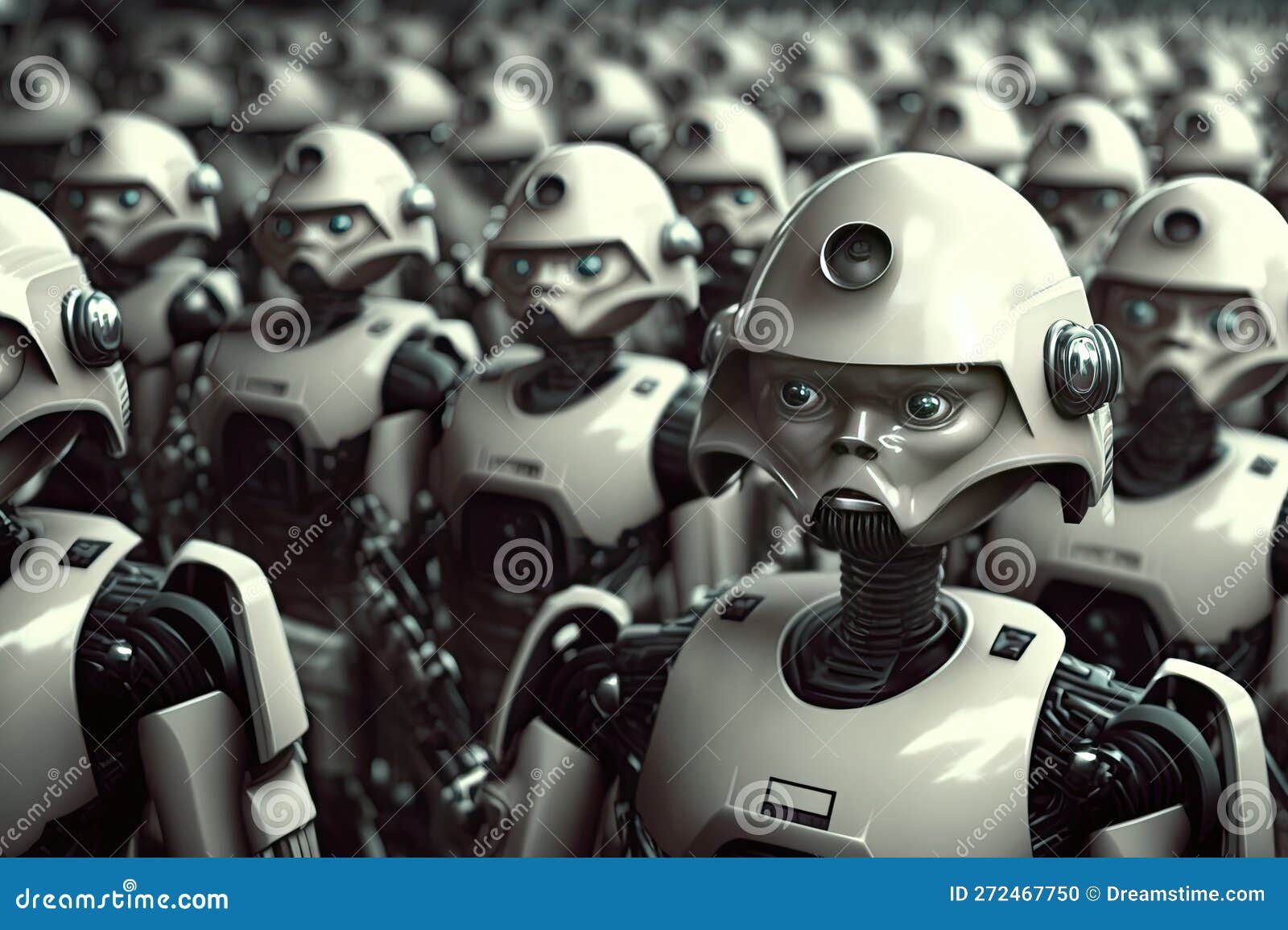 Robot Crowd In Rows Robot Army Created With Generative Ai Stock Illustration Illustration Of