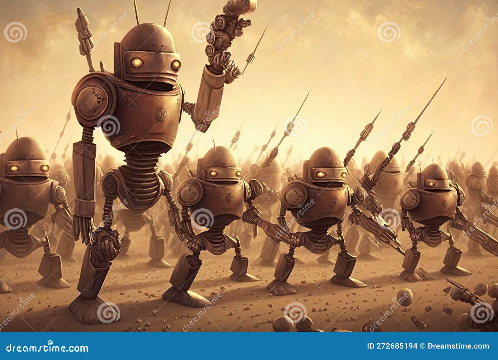 Robot Crowd in Rows. Robot Army. Created with Generative AI Stock ...