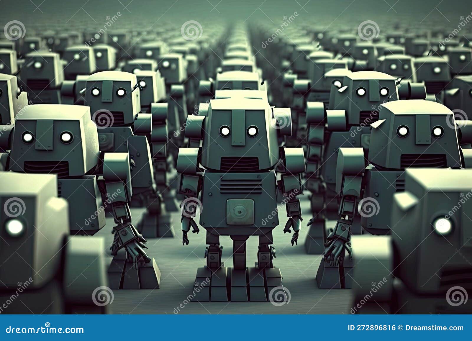 Robot Crowd in Rows. Robot Army. Created with Generative AI Stock ...