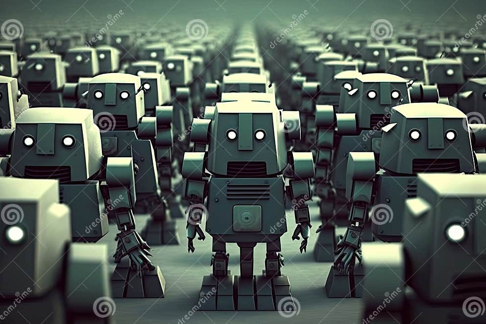 Robot Crowd in Rows. Robot Army. Created with Generative AI Stock ...