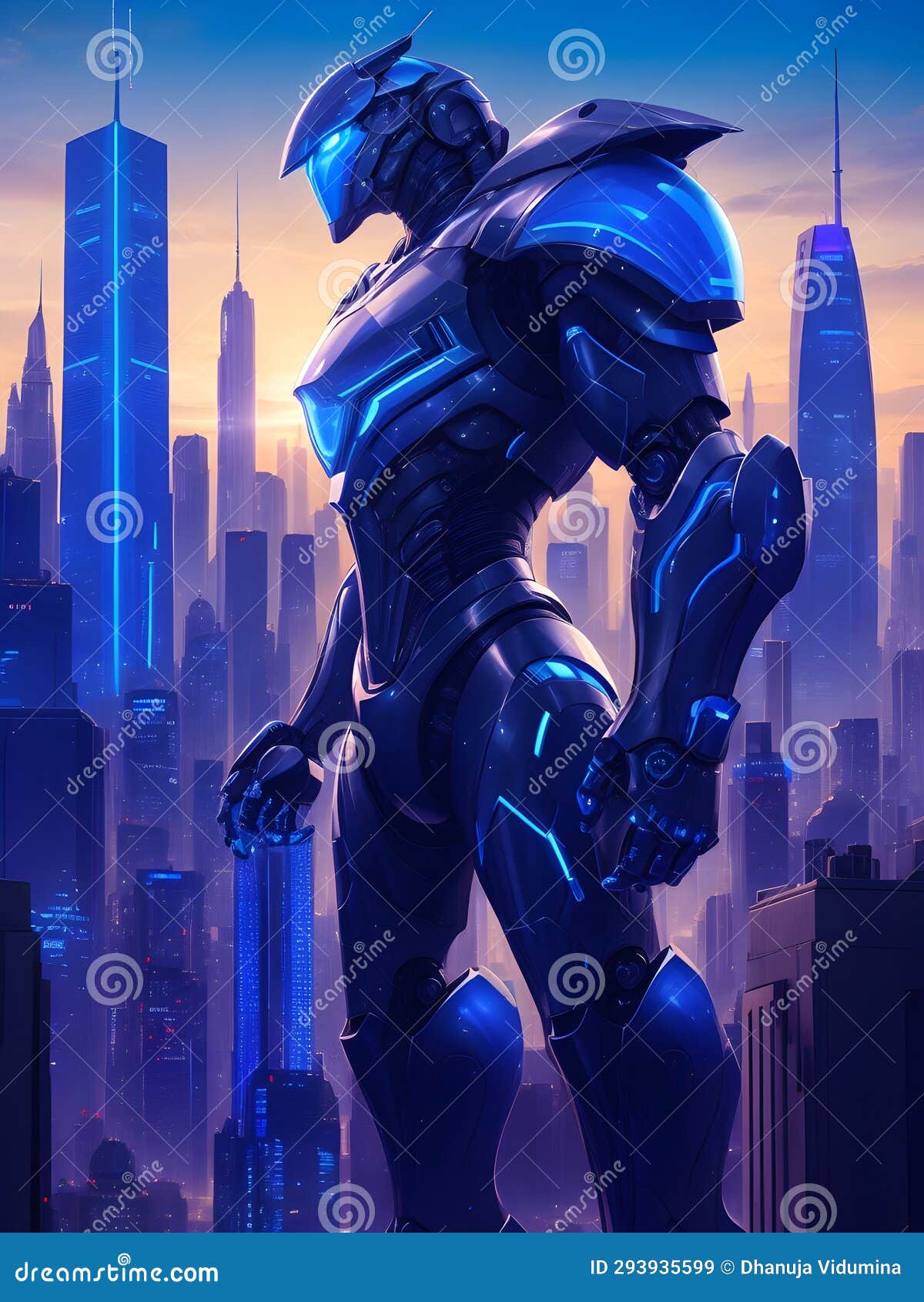 Robot Cybernetic Organism in Building Background Stock Illustration ...