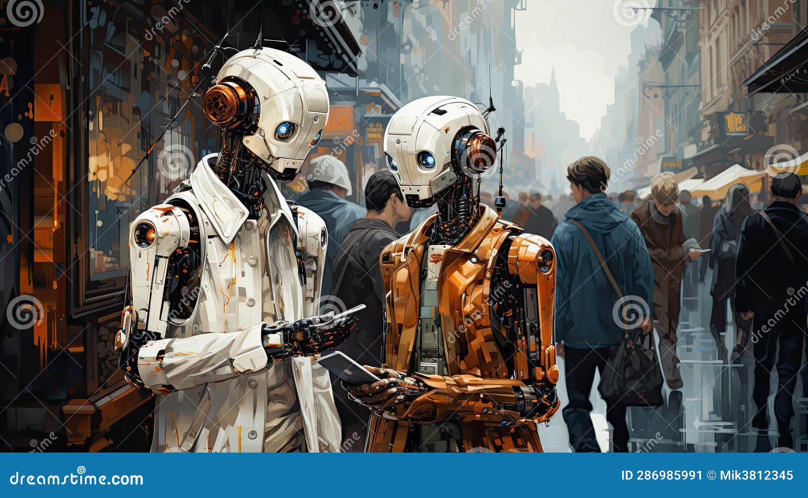 Robot Cyborg in Activities of daily Life. Stock Illustration ...