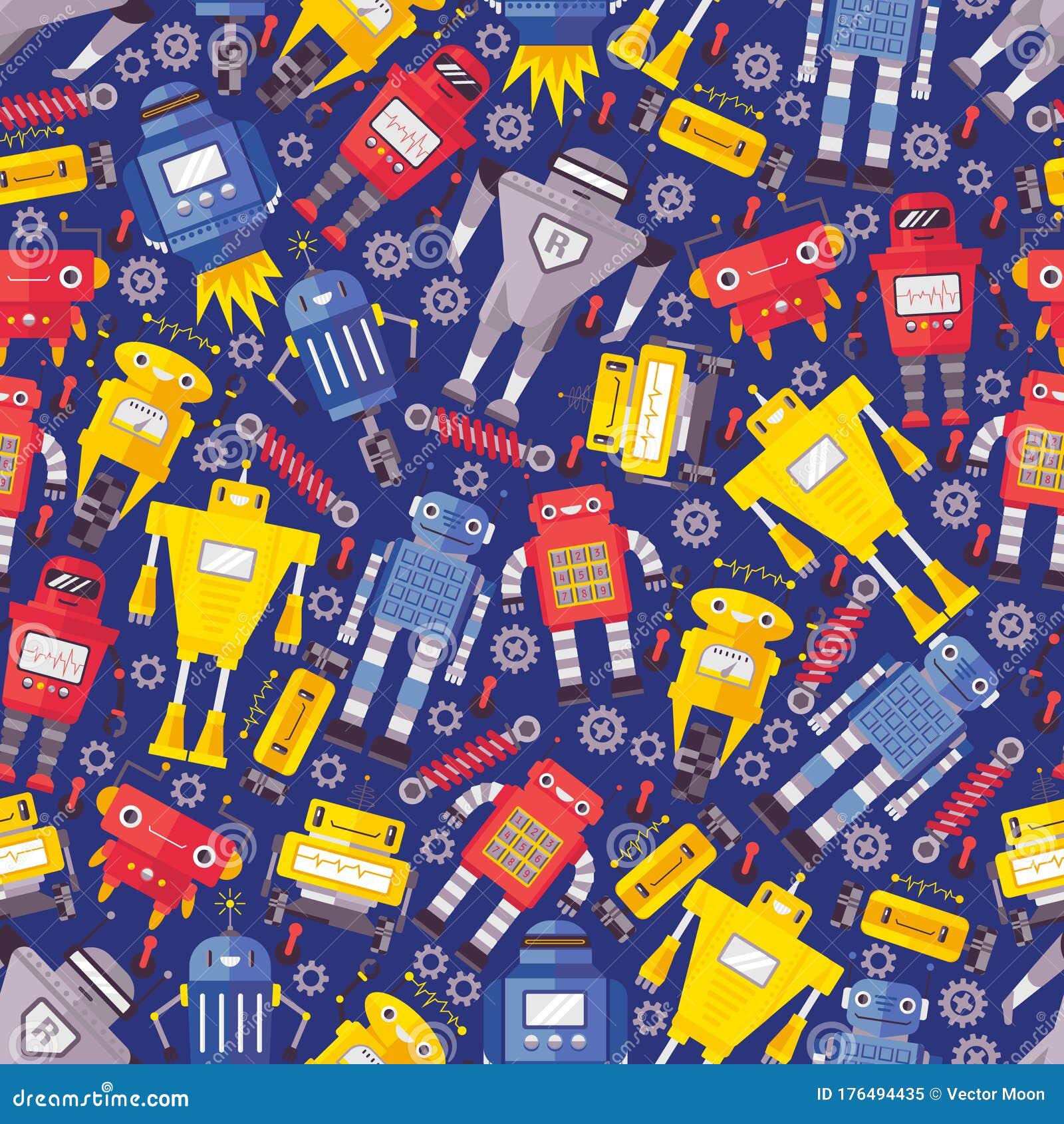 Robot and Cyborg Character Seamless Pattern, Banner. Design ...