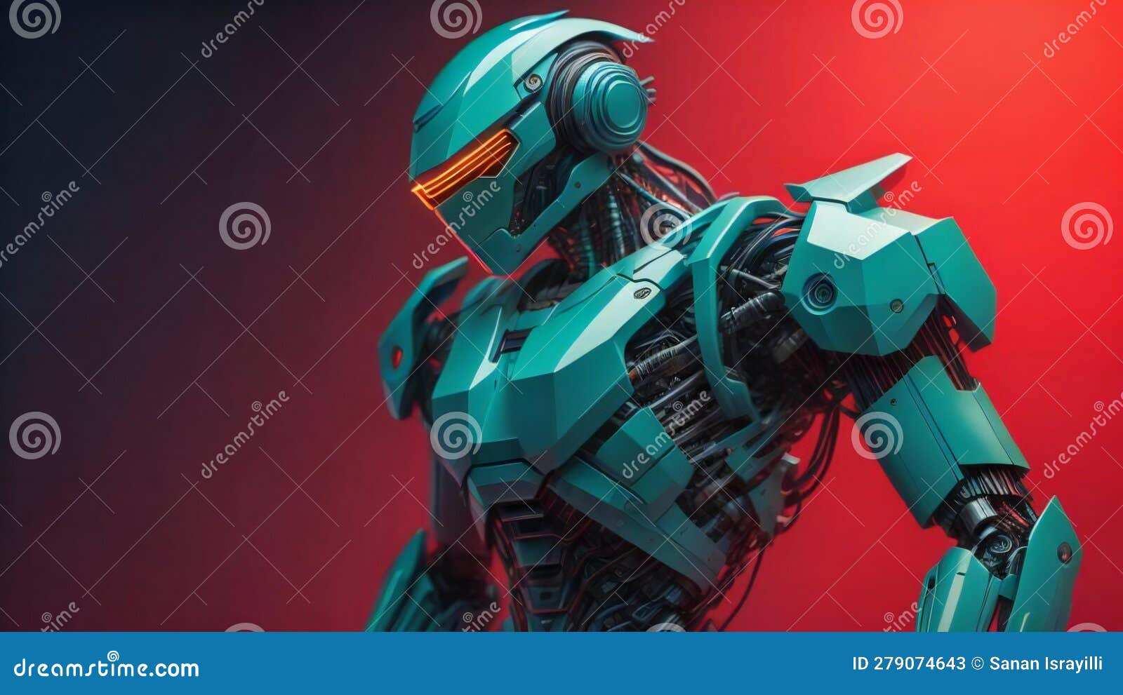 Robot or Cyborg with Green Background. Generative Ai Stock Illustration ...
