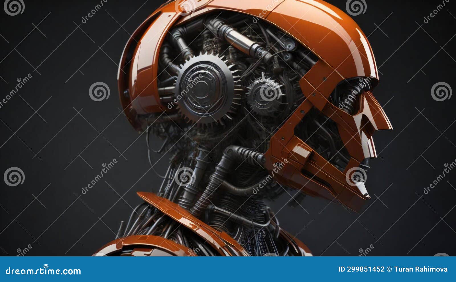 Robot or Cyborg Head with Gear Wheels on Black Background. Generative ...