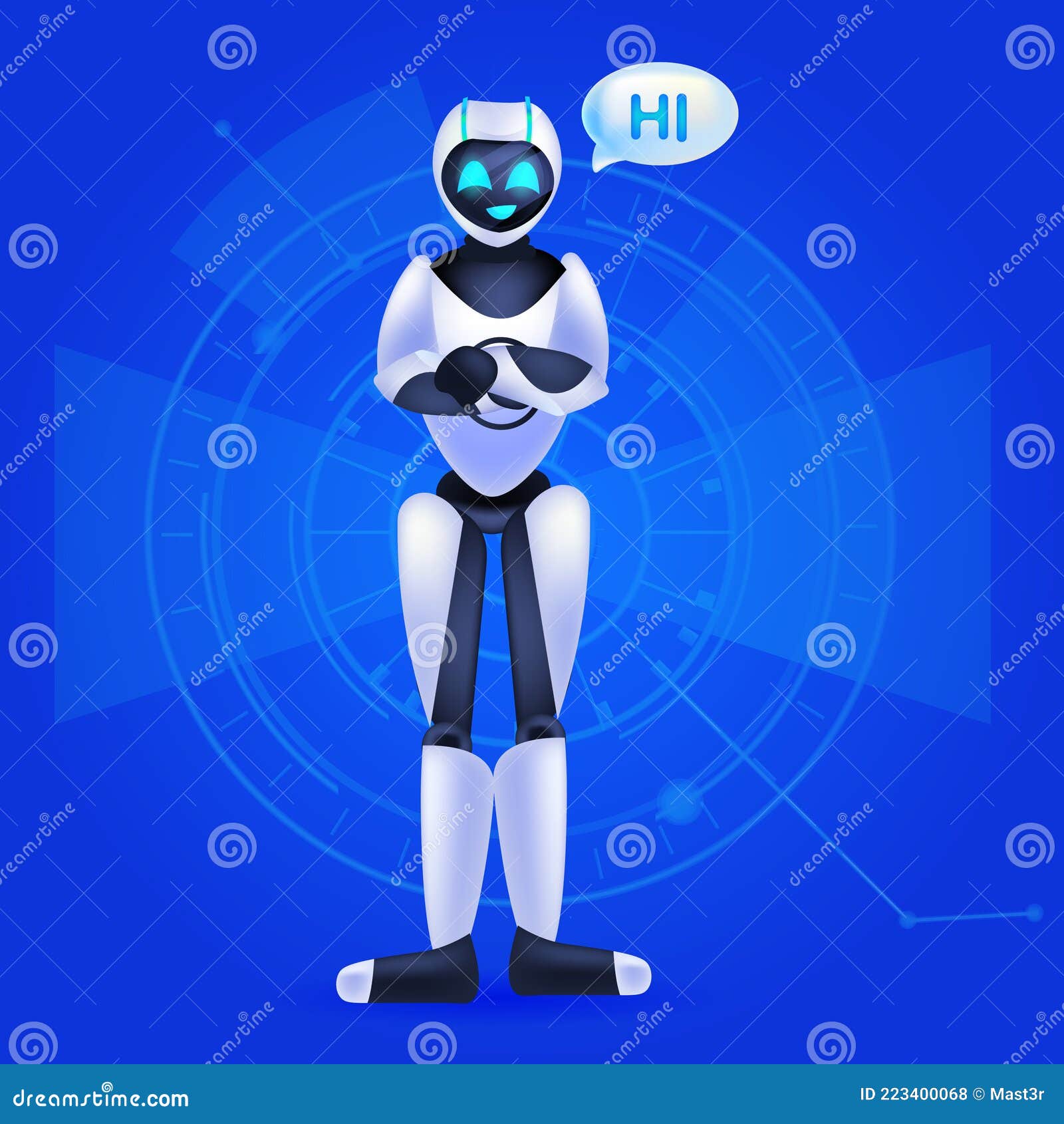 Robot Cyborg with Hi Speech Chat Bubble Communication Chatbot Customer ...