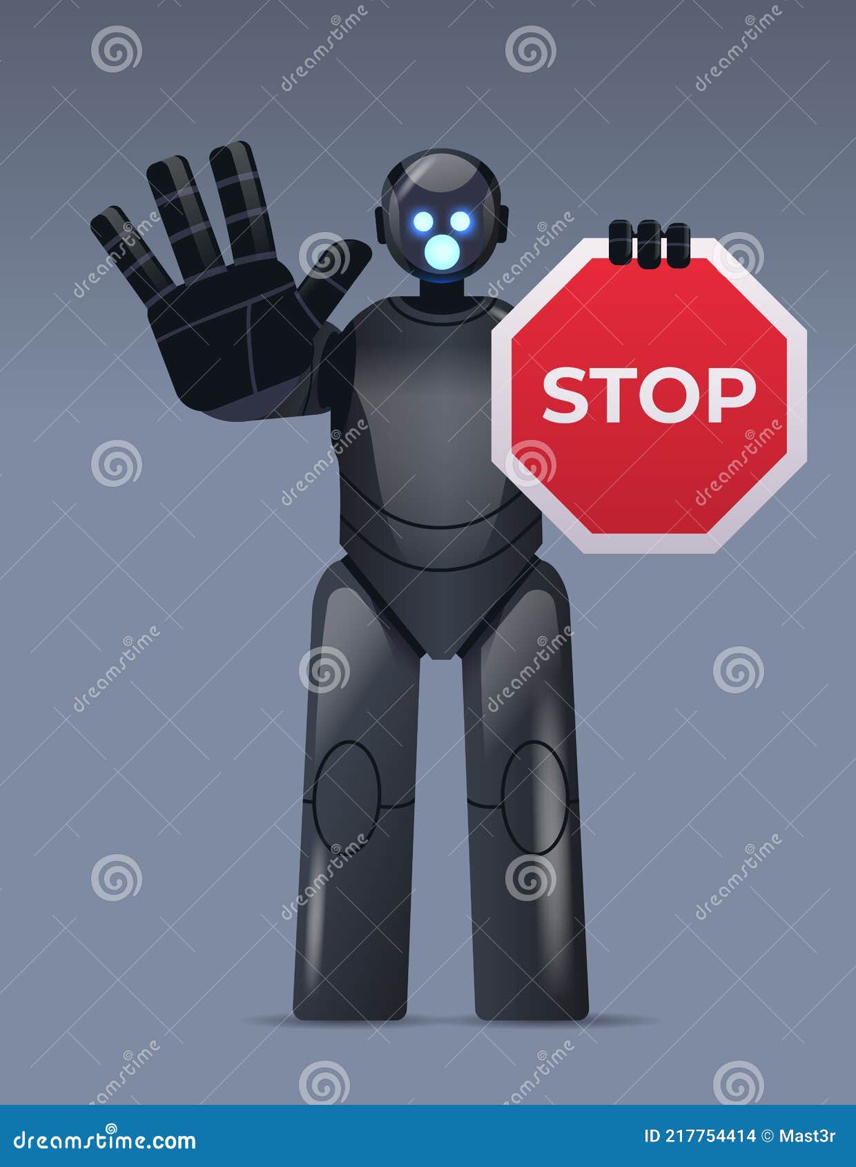 Robot Cyborg Holding Red Stop Sign Robotic Character Showing No Entry ... Robot Cyborg Holding Red Stop Sign Robotic Character Showing No Entry ...
