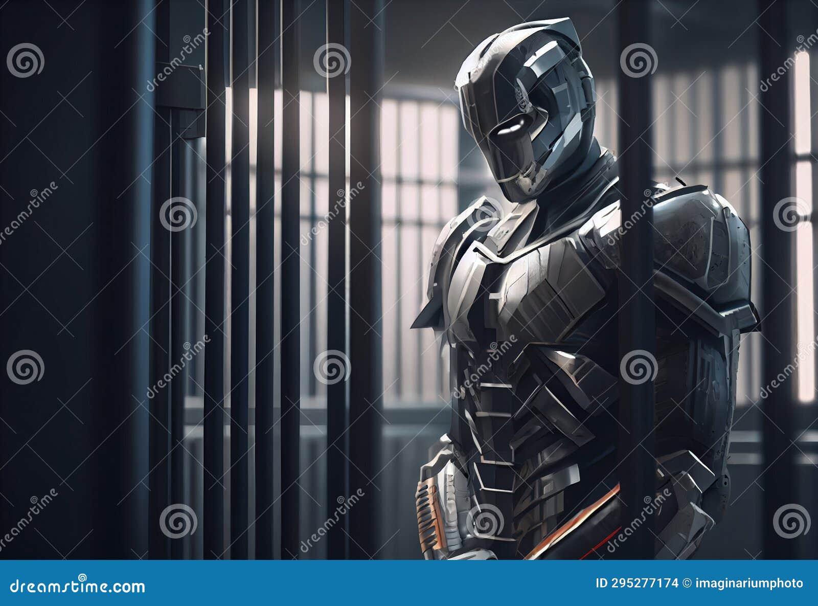 Robot cyborg in jail stock photo. Image of holding, futuristic - 295277174