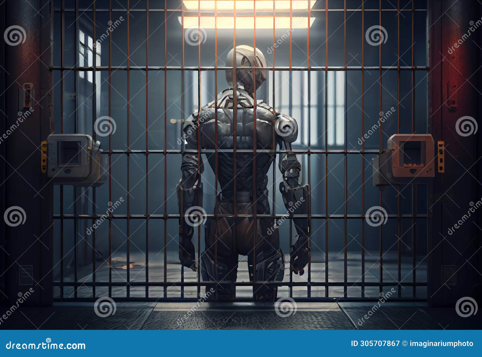 Robot cyborg in jail stock image. Image of female, bionic - 305707867