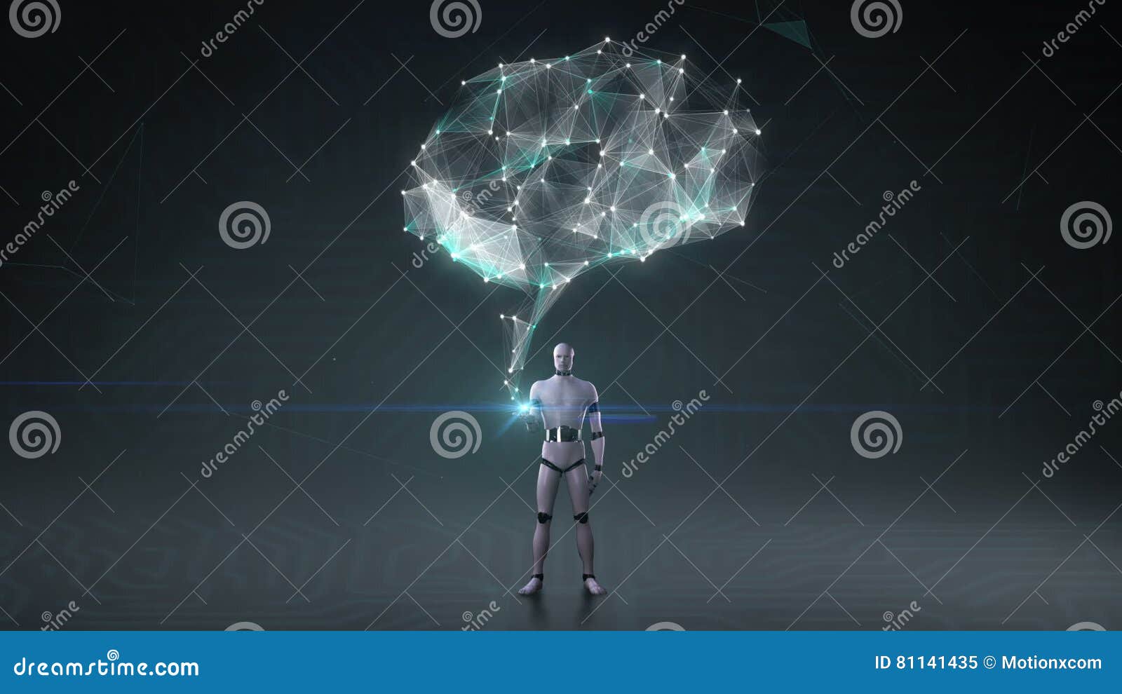 Robot Cyborg Open Palm, Brain Connect Digital Lines, Grow Artificial ...