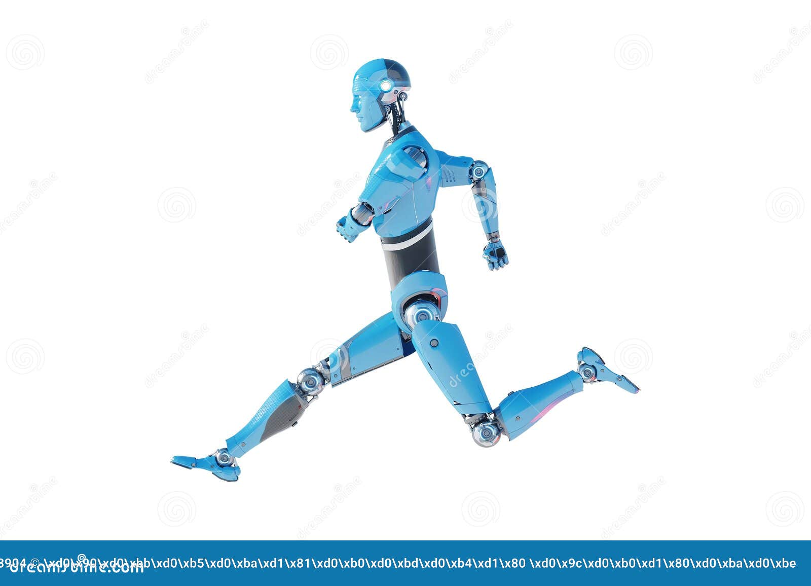 Robot Cyborg In A Running Pose Isolated On A White Background. 3D ...