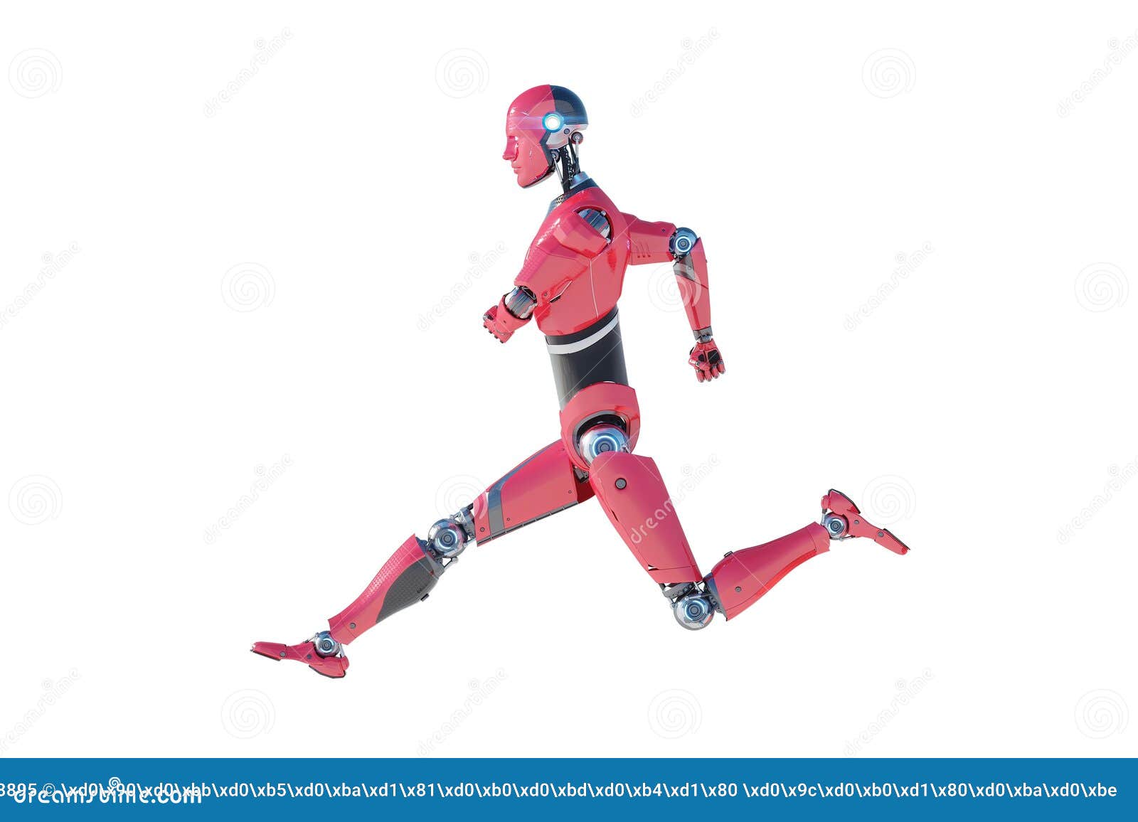 Robot Cyborg In A Running Pose Isolated On A White Background. 3D ...