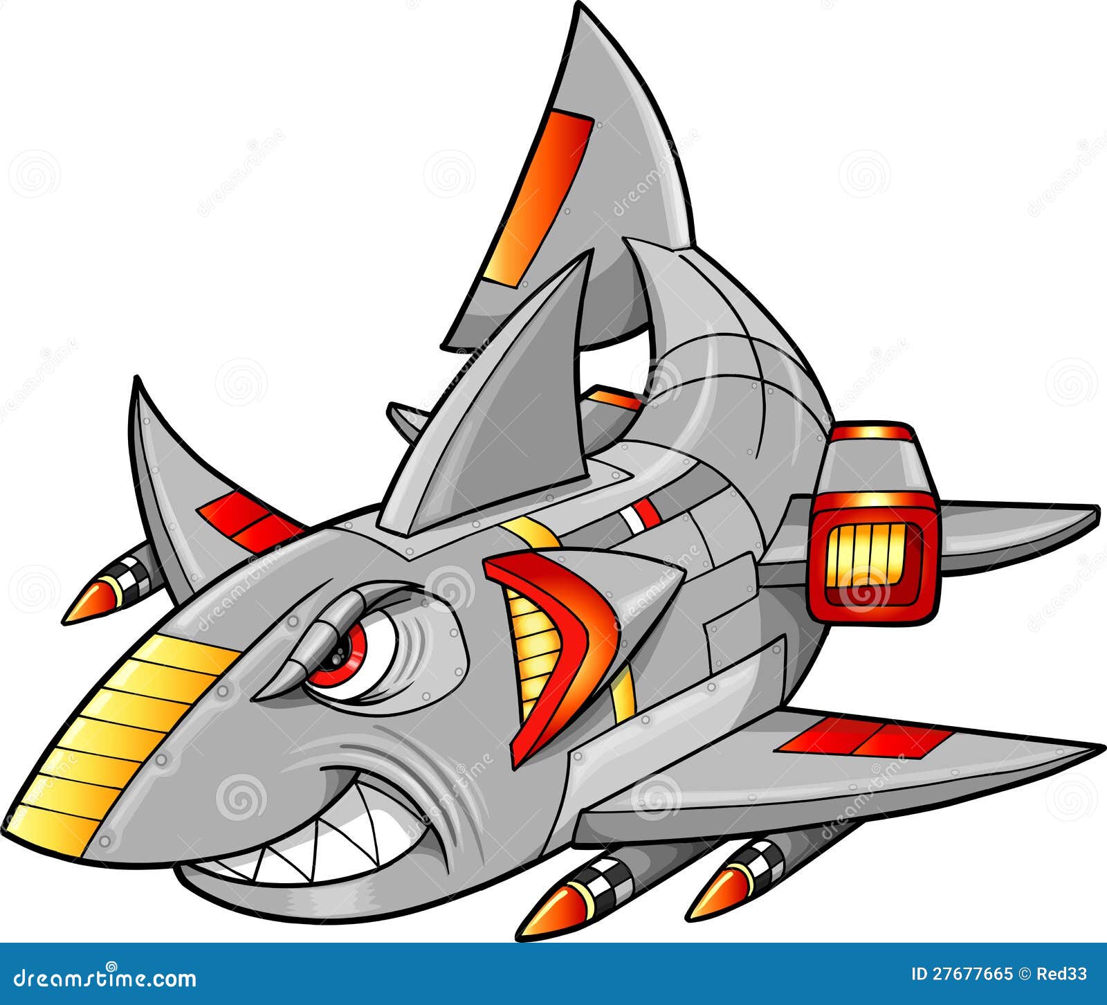 Robot Cyborg Shark Vector Illustration Stock Vector - Illustration of ...