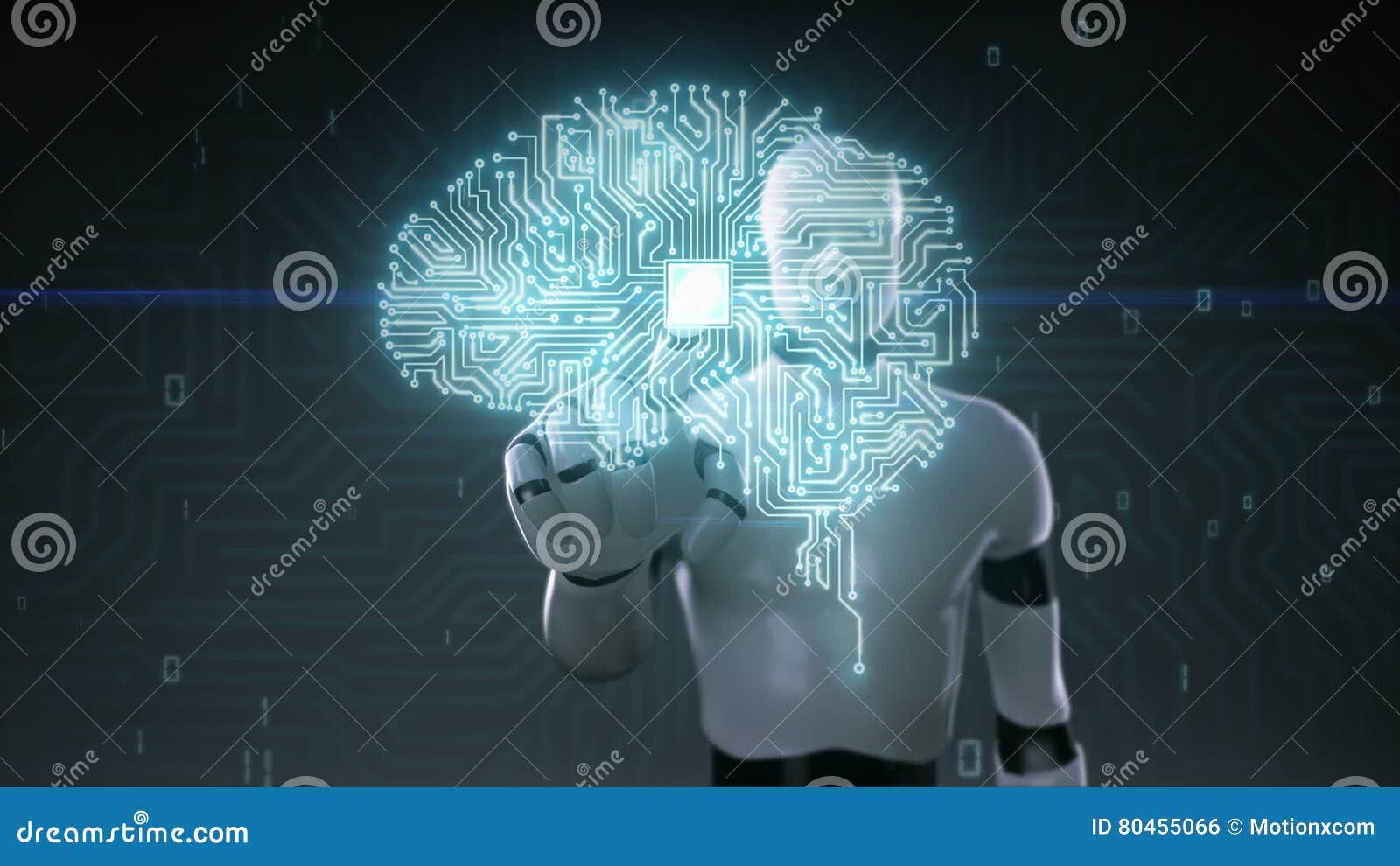 Robot Cyborg Touching Brain Connected CPU Chip Circuit Board, Grow ...