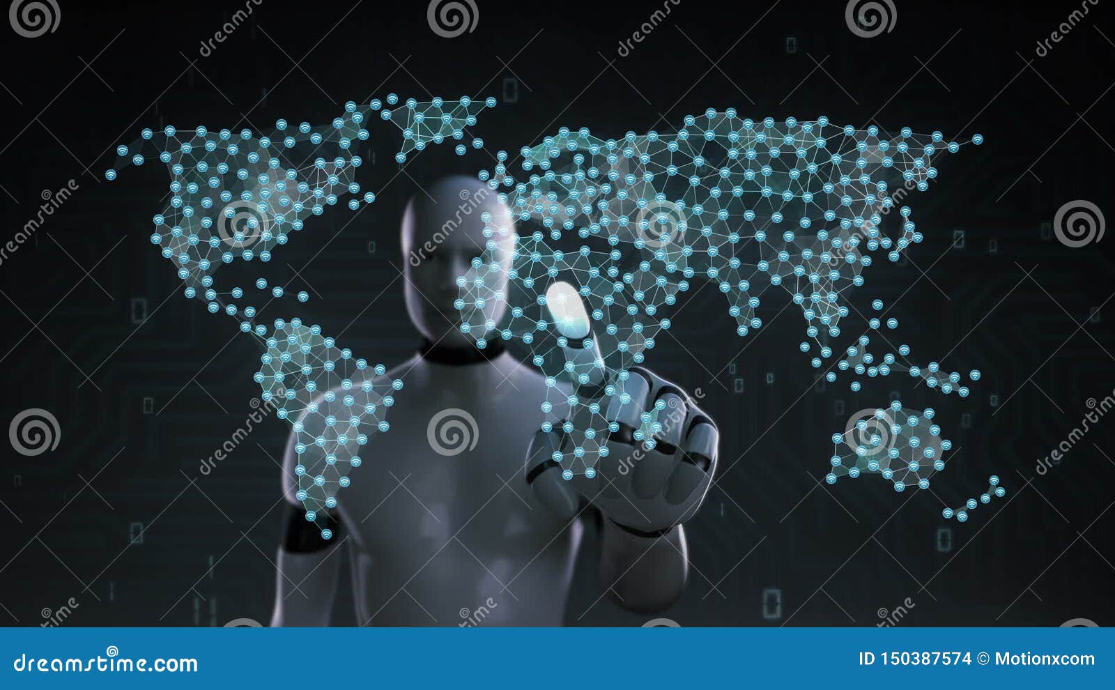 Robot, Cyborg Touching Wireless Communication Icon, Makes Global World ...