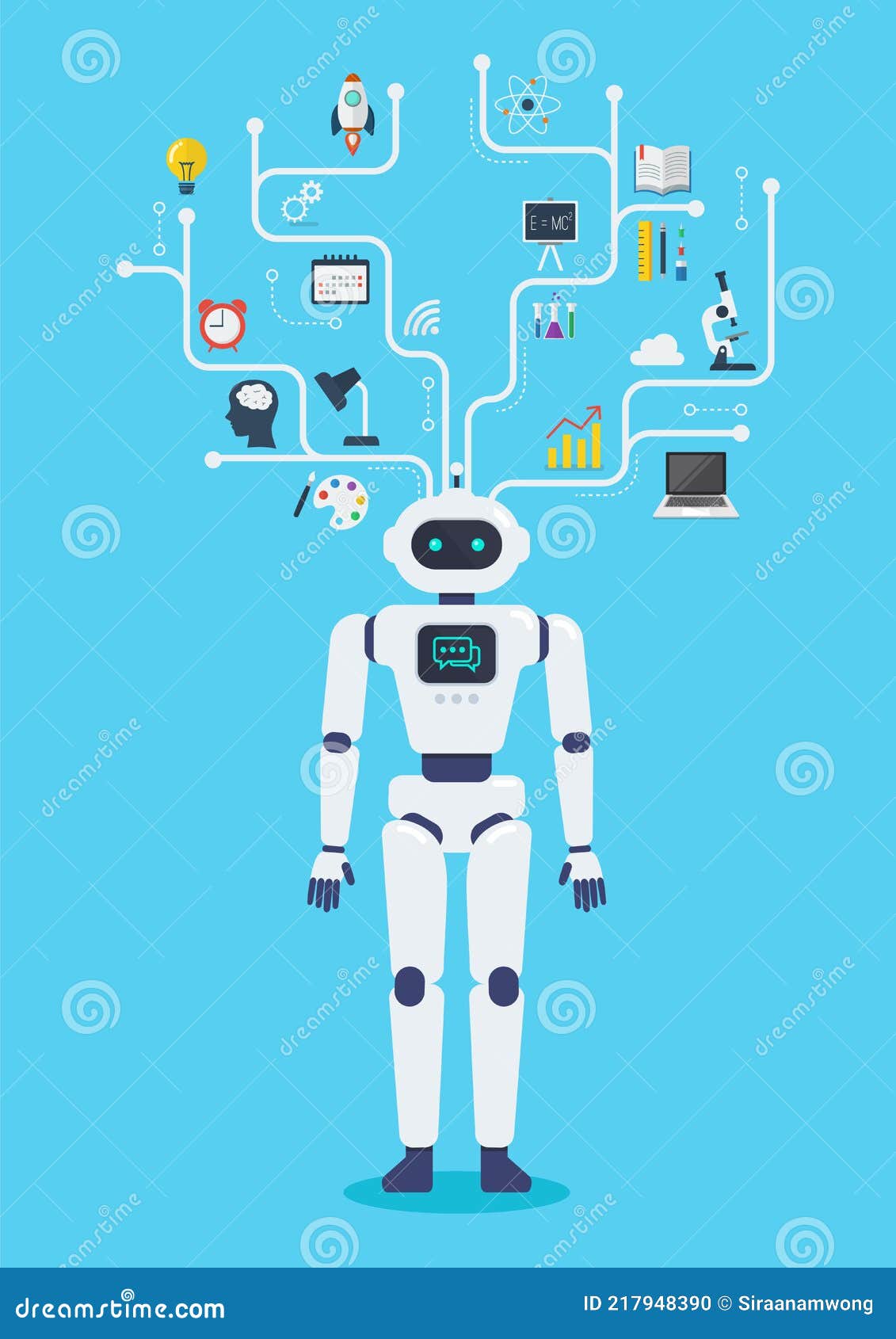 Infographic Robot Standing Confidently Of Graph, Vector Illustration ...