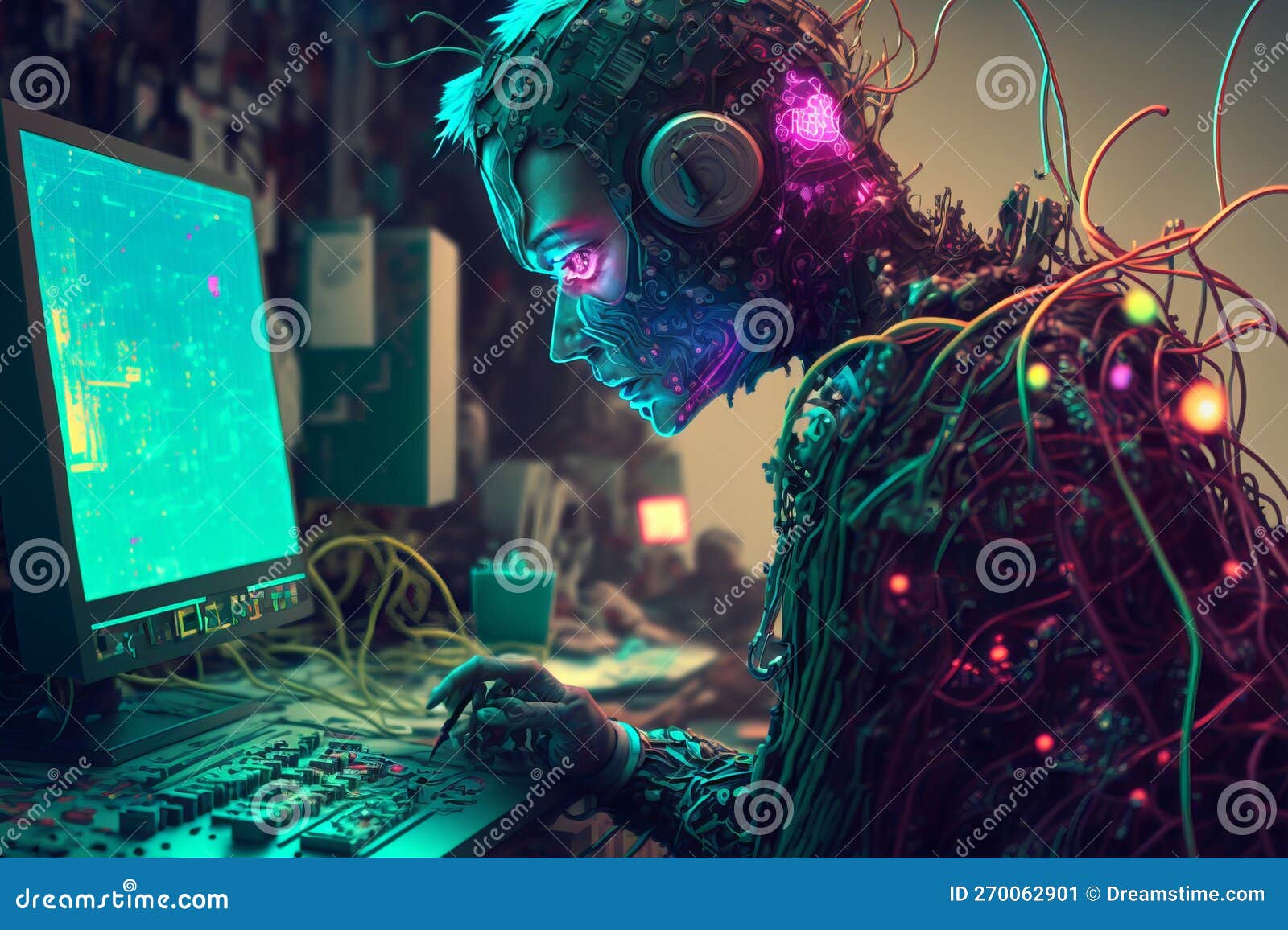 Robot Cyborg in Futuristic Style Graphic Design - Generative Ai ...