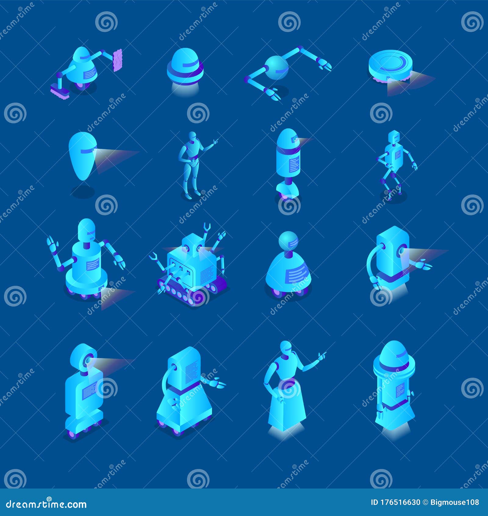 Robot 3d Icon Set Isometric View. Vector Stock Vector - Illustration of ...