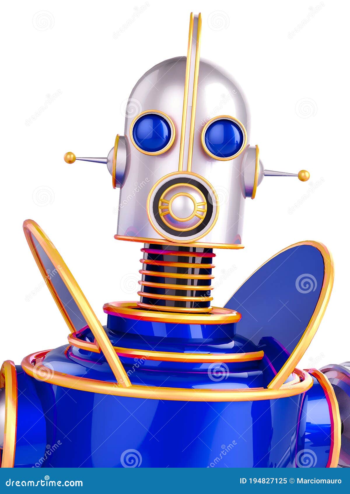 Vintage robot in blue stock illustration. Illustration of industrial ...
