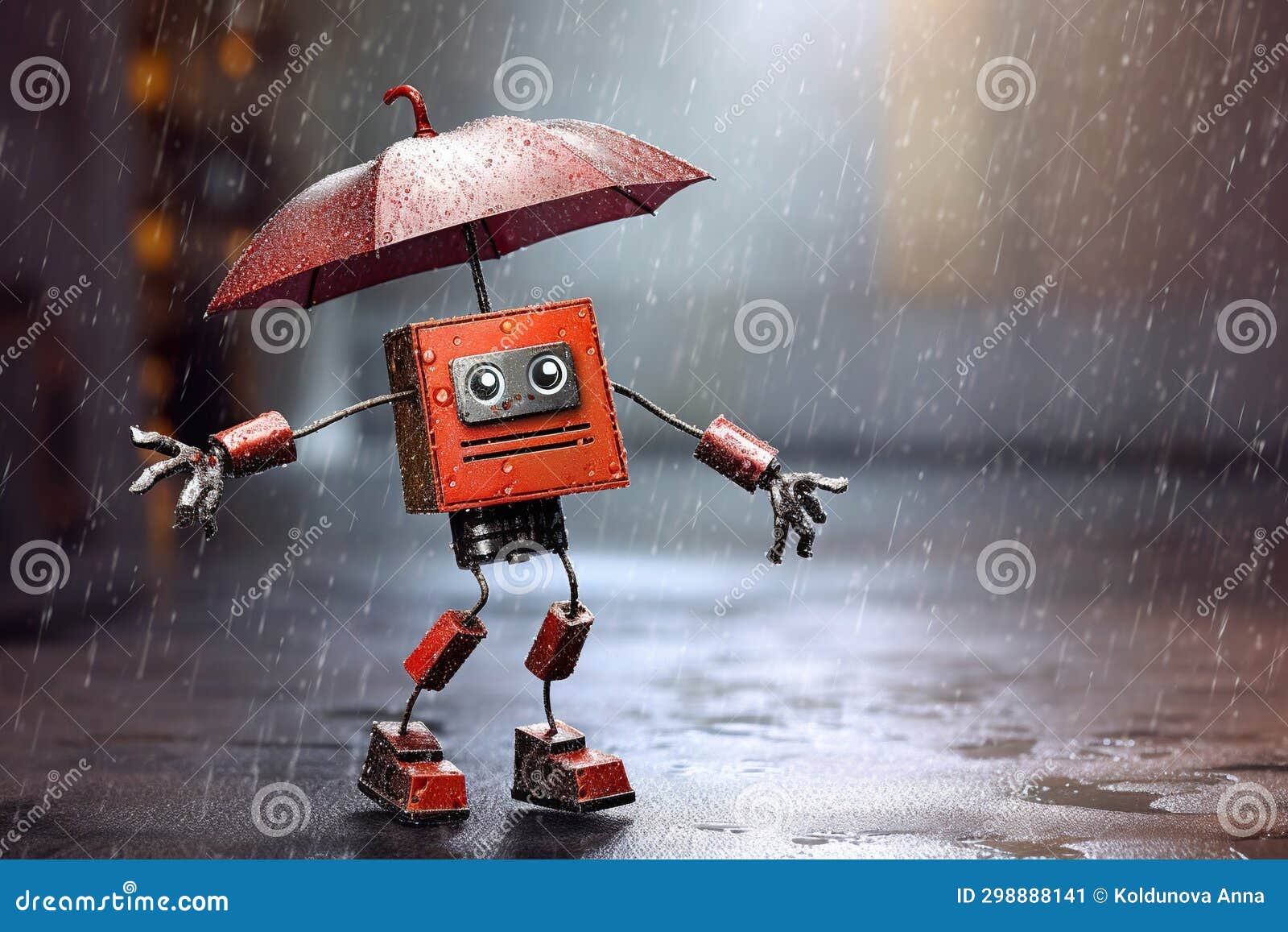 Robot Dancing in the Rain, Concept of Artificial Intelligence Stock ...