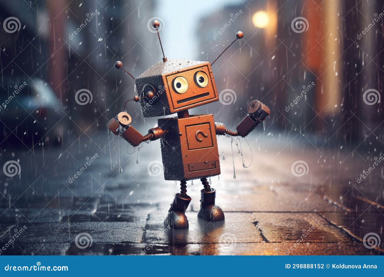 Robot Dancing in the Rain, Concept of Artificial Intelligence Stock ...