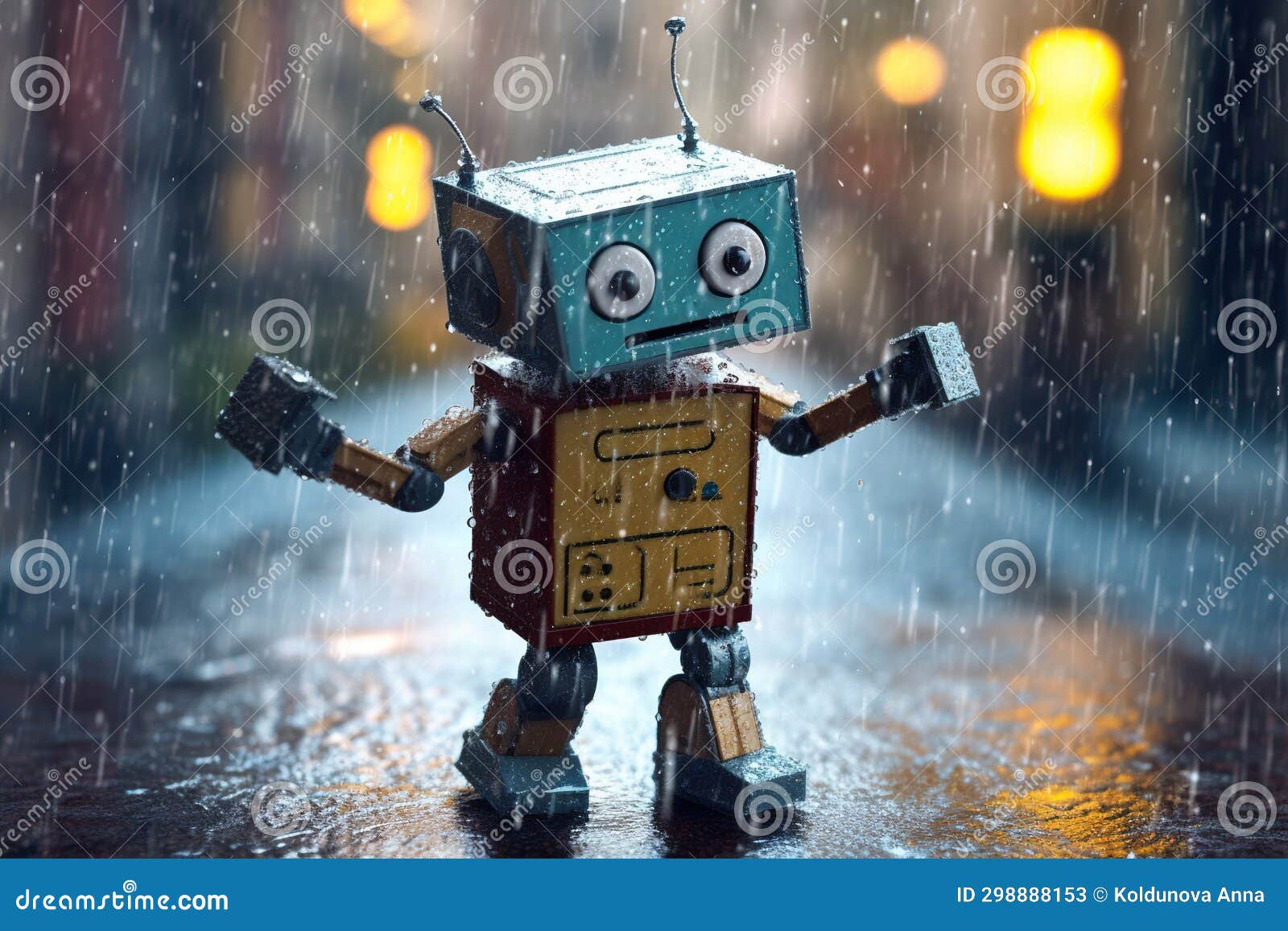 Robot Dancing in the Rain, Concept of Artificial Intelligence Stock ...
