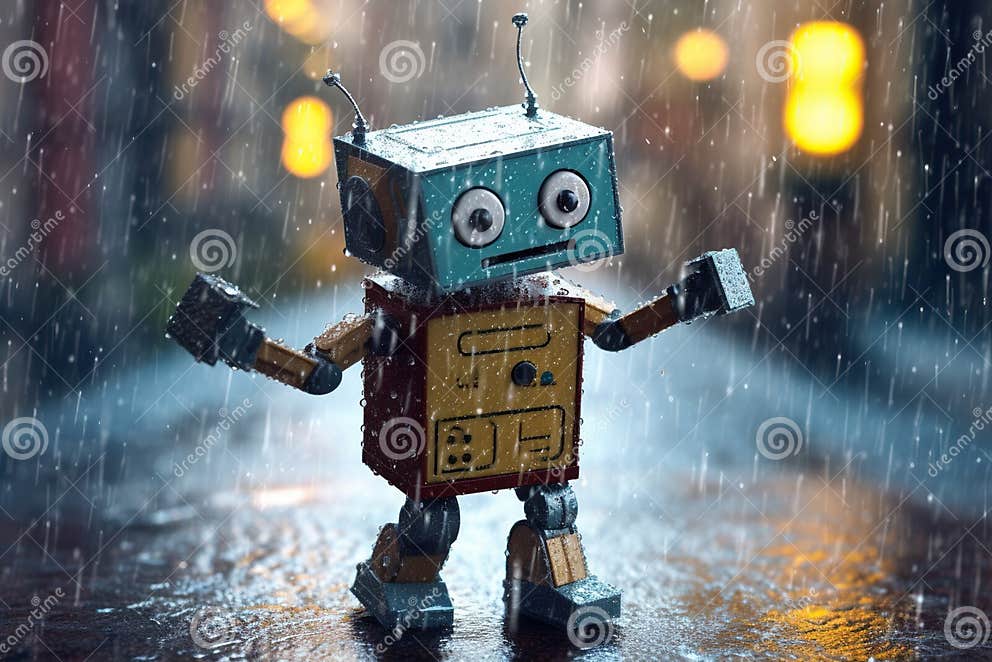 Robot Dancing in the Rain, Concept of Artificial Intelligence Stock ...