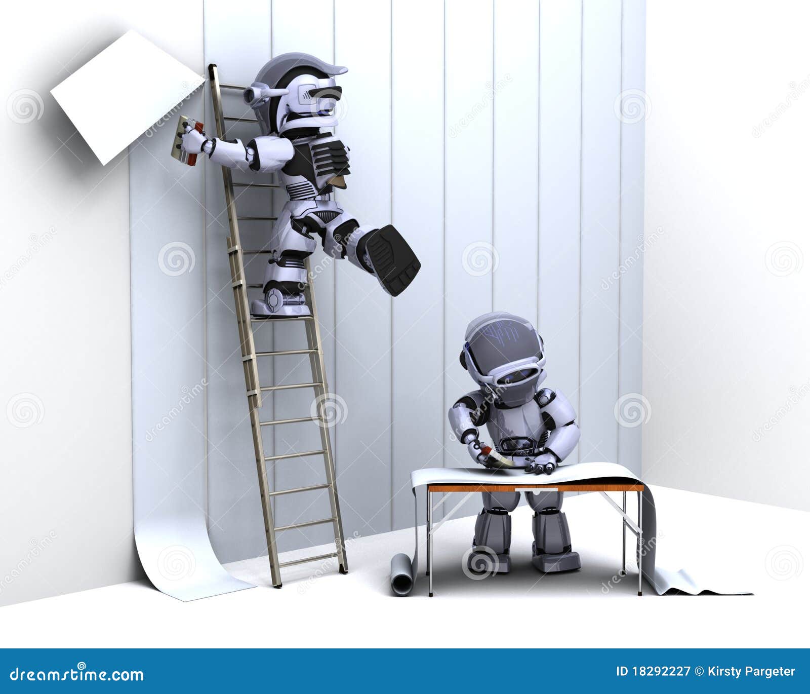 Robot Decorating With Wallpaper Royalty-Free Stock Photography ...
