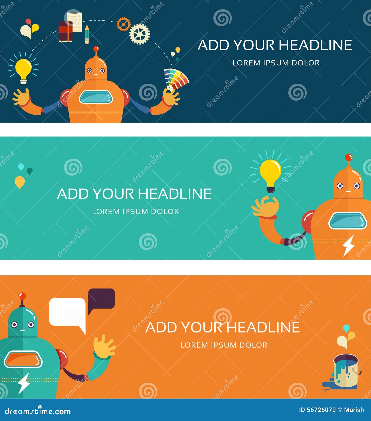 Robot Designer - Creative Thinking, Web Banners Stock Vector ...